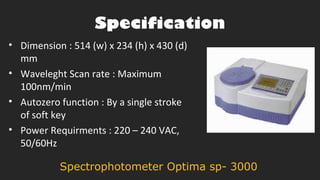 Spectrophotometer Optima SP 3000 | PPT | Physics | Science