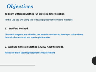 Spectrophotometric methods for determoination of Proteins | PDF