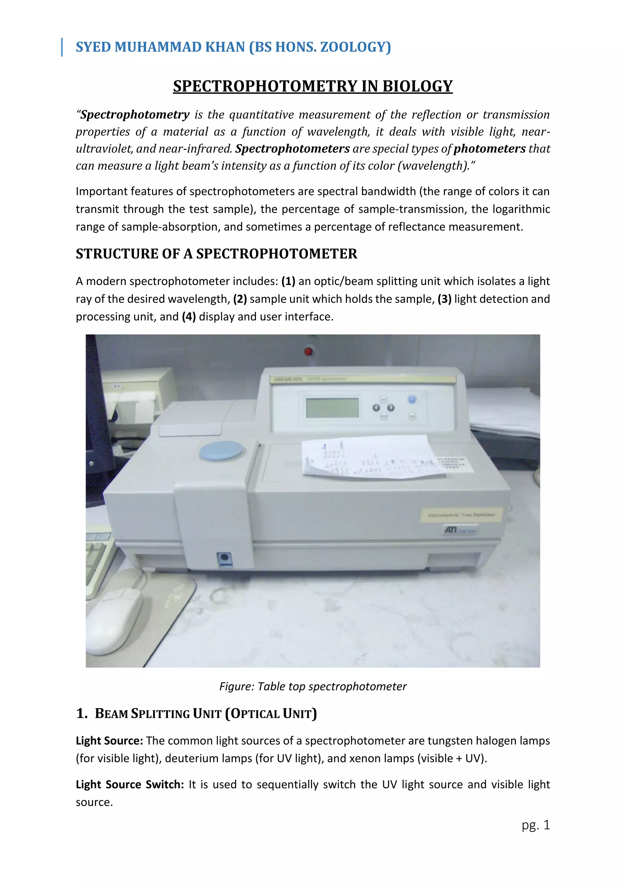 Spectrophotometry In Biology | PDF