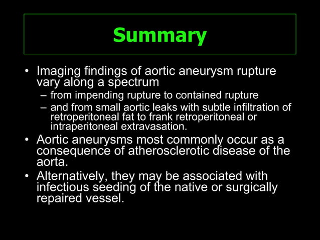 Spectrum Of Ct Findings In Rupture And Impendinging Rupture Of AAA | PPT