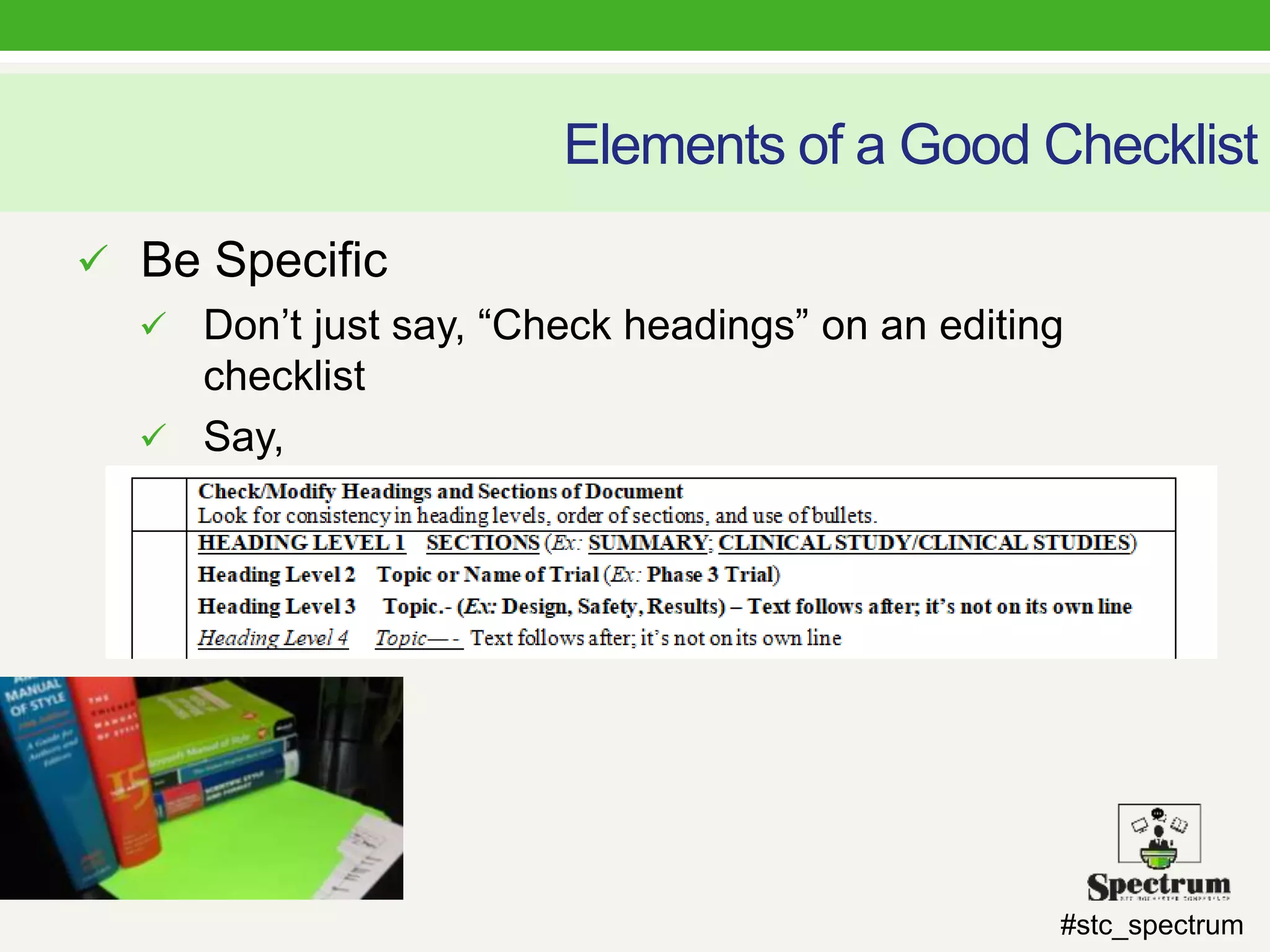 Using Checklists to Increase Productiviity and Consistency in Publication Tasks - Spectrum 2018 ...