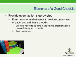Using Checklists to Increase Productiviity and Consistency in Publication Tasks - Spectrum 2018 ...