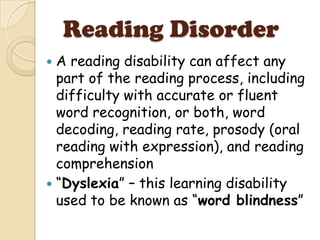 Sped 4 Learning Disability Definition and Types | PPTX | Brain and ...