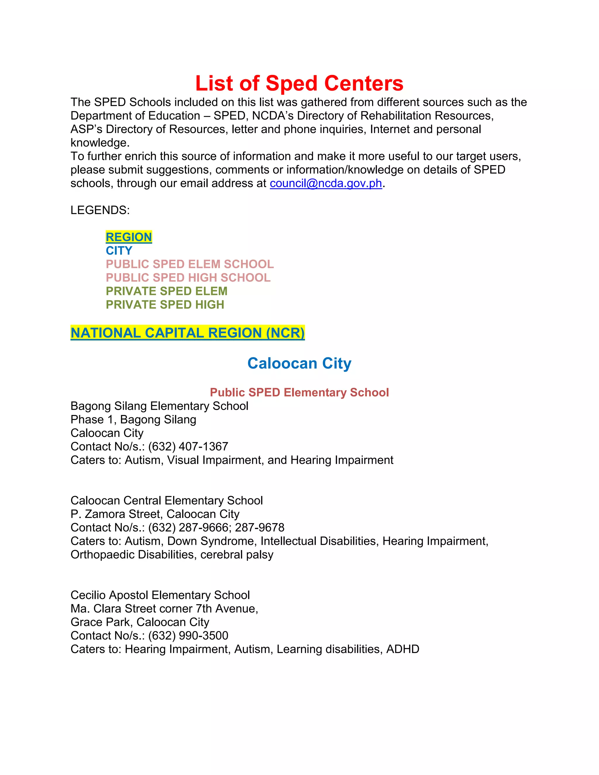 Sped centers in the Philippines | PDF