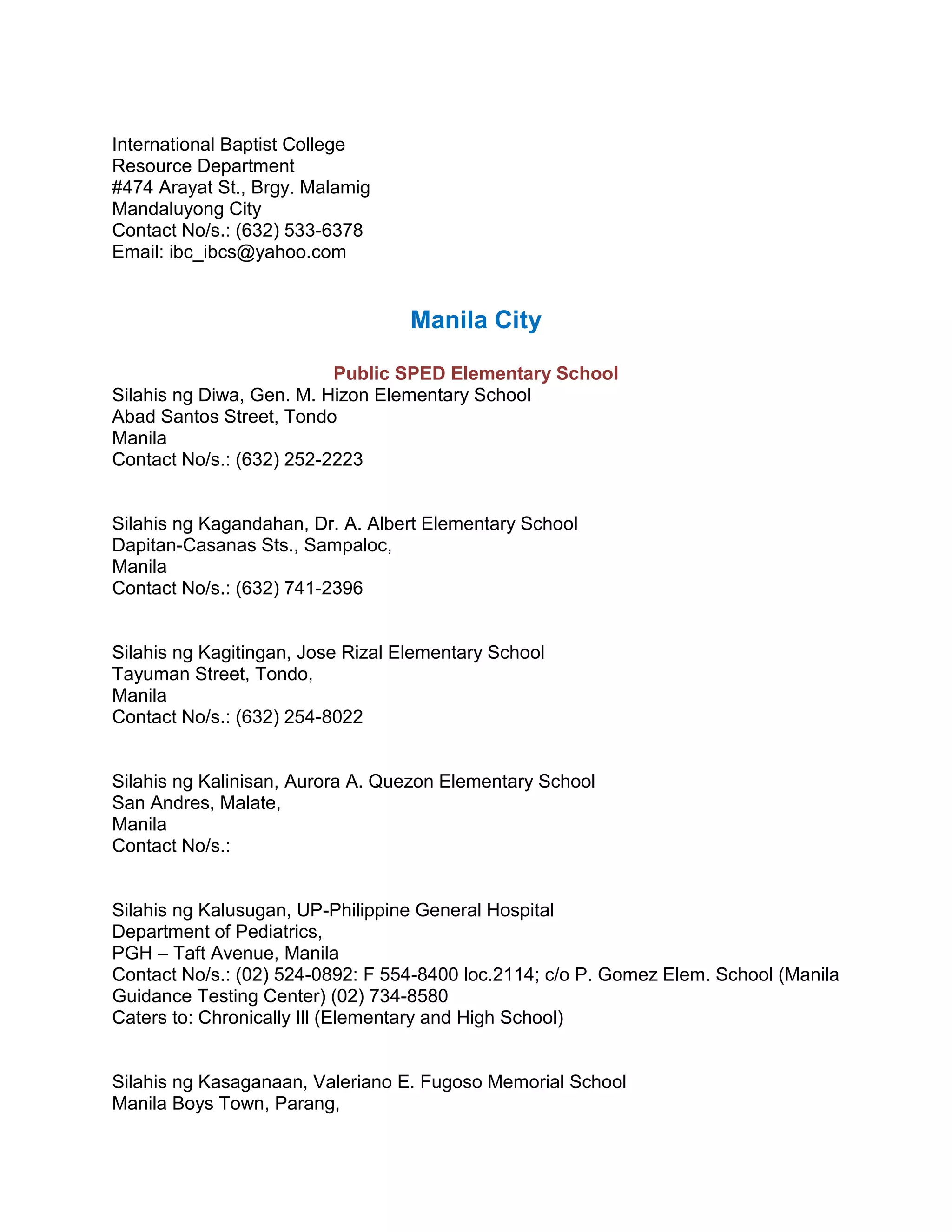 Sped centers in the Philippines | PDF