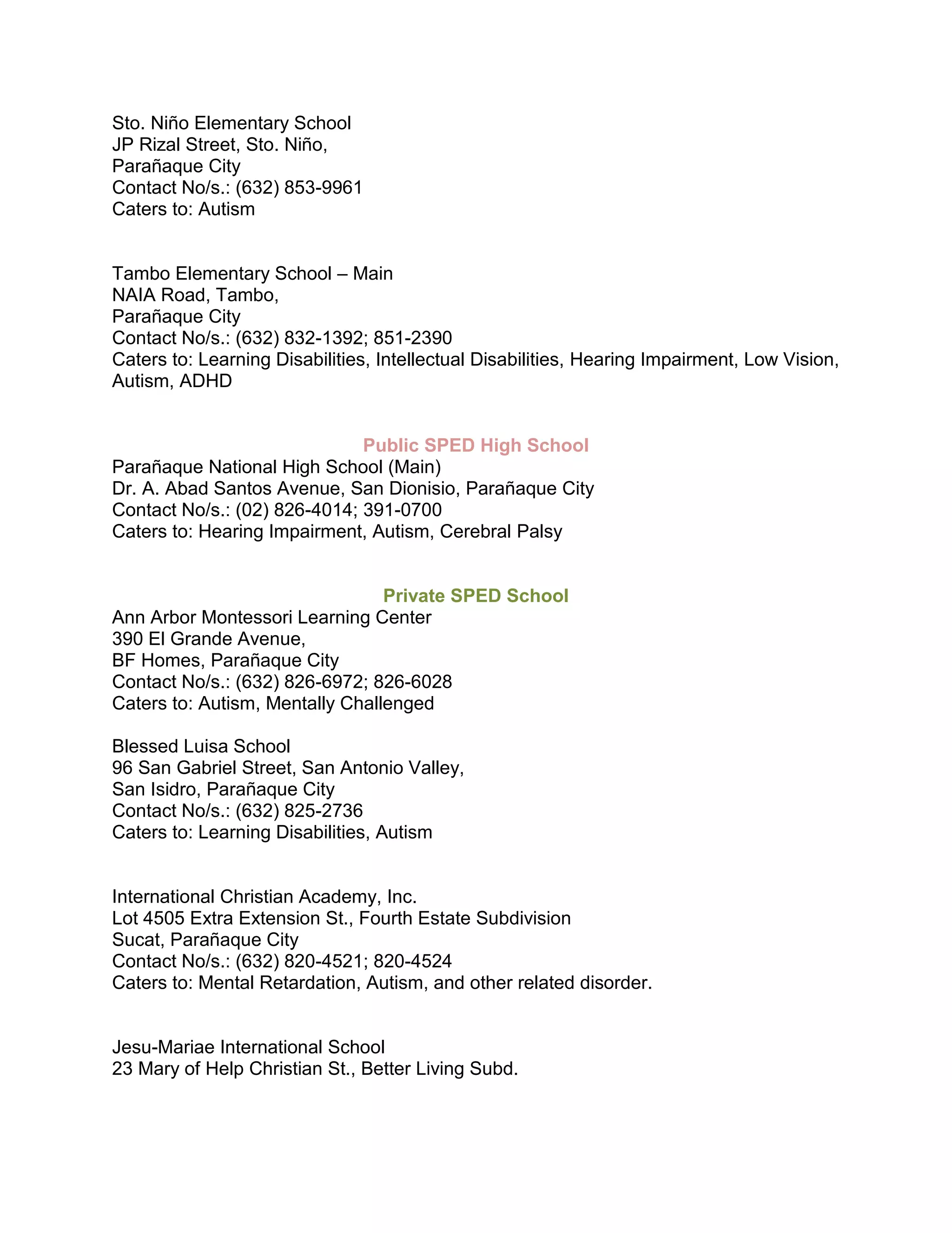 Sped centers in the Philippines | PDF