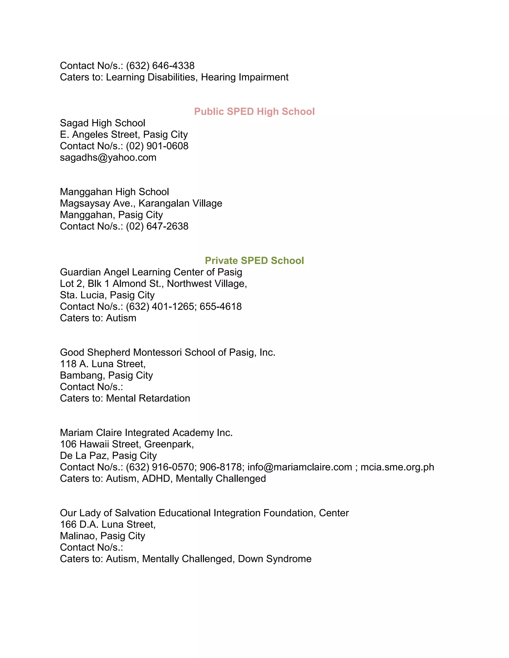 Sped centers in the Philippines | PDF
