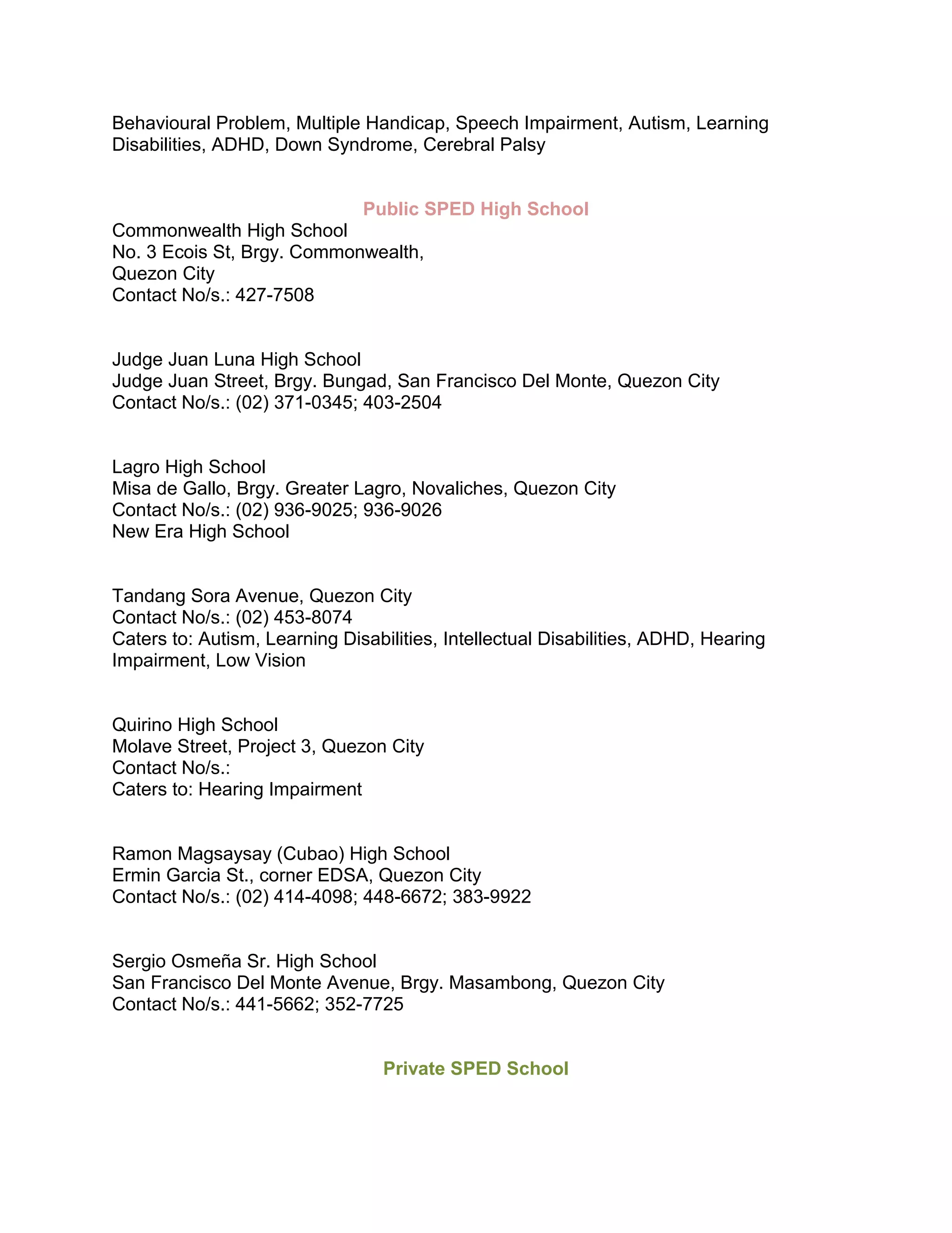 Sped centers in the Philippines | PDF