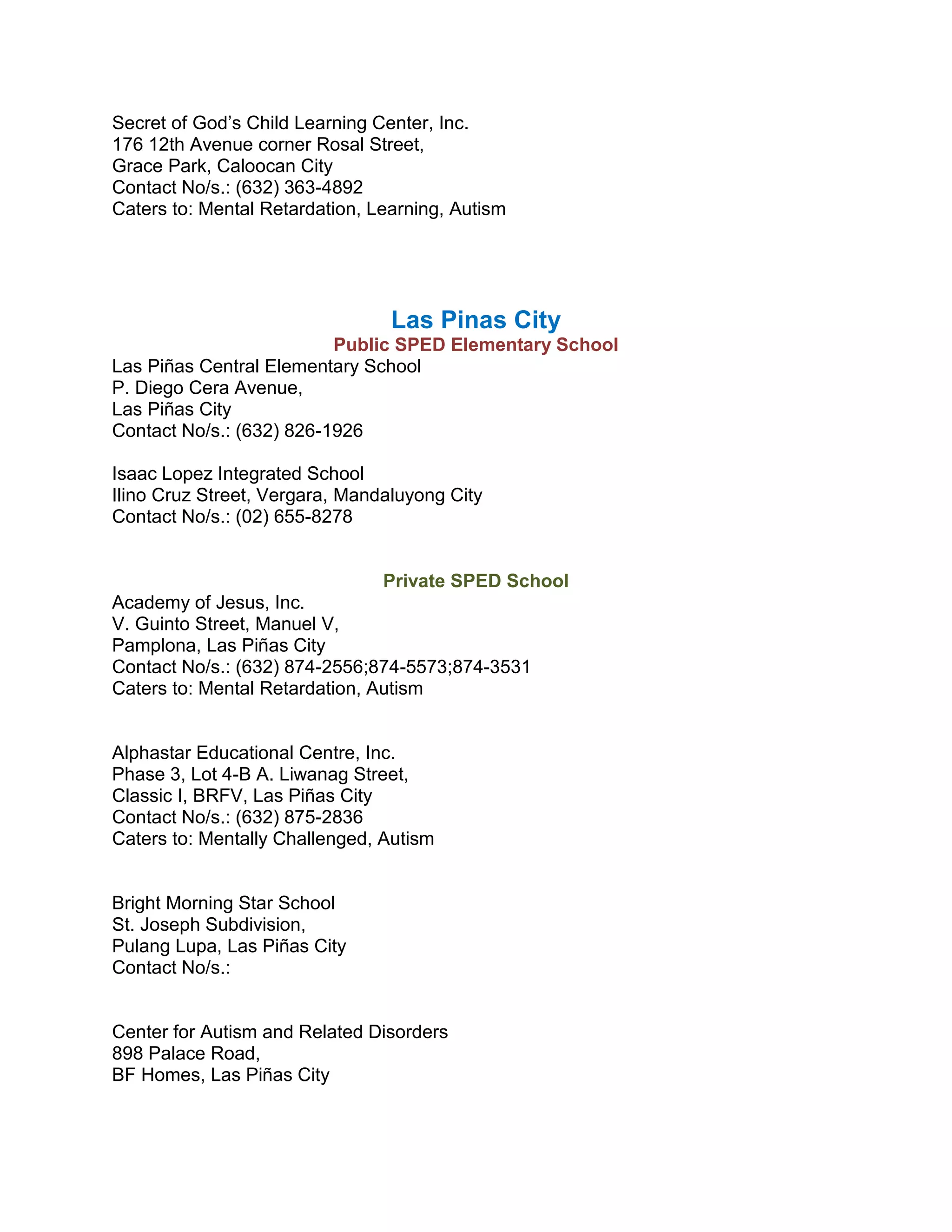 Sped centers in the Philippines | PDF