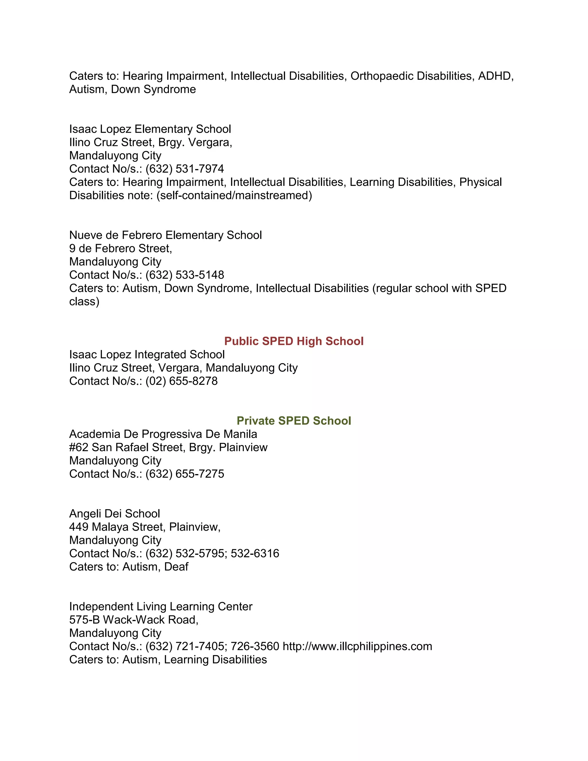 Sped centers in the Philippines | PDF