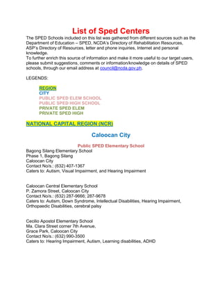 Sped centers in the Philippines | PDF