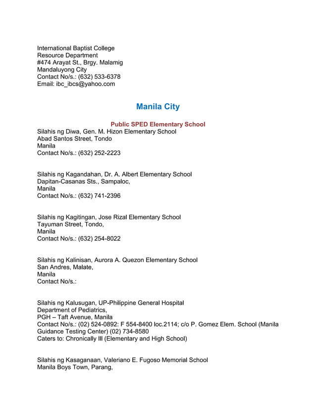 Sped centers in the Philippines | PDF