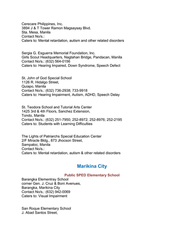 Sped centers in the Philippines | PDF
