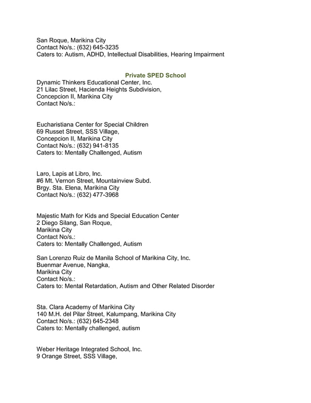 Sped centers in the Philippines | PDF
