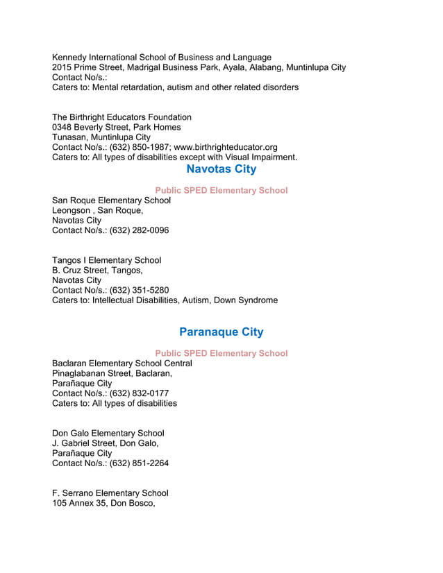 Sped centers in the Philippines | PDF