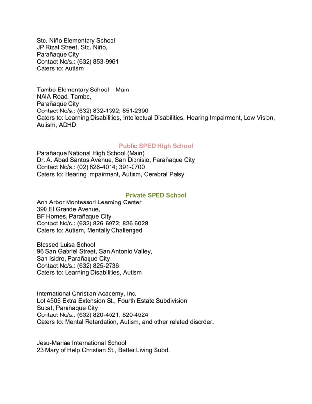 Sped centers in the Philippines | PDF