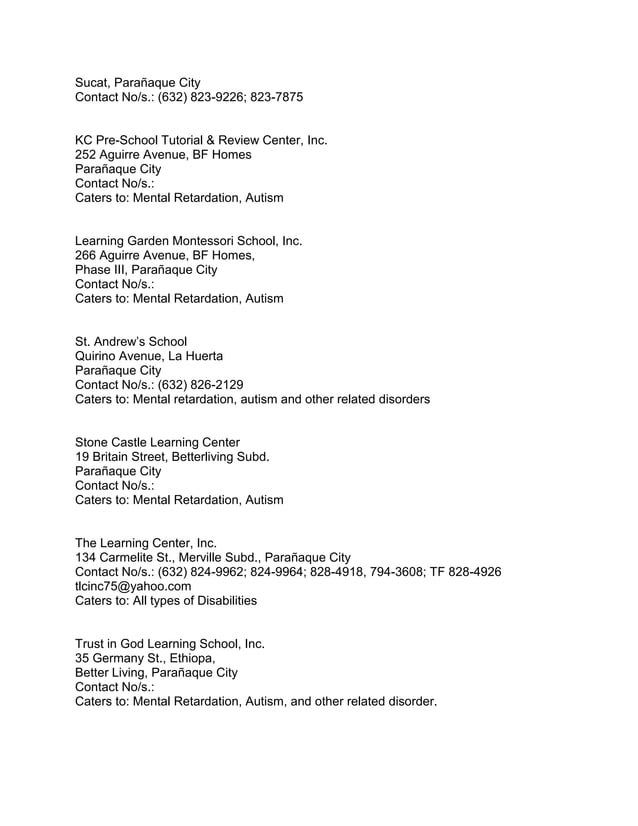 Sped centers in the Philippines | PDF