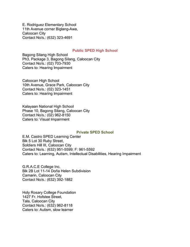 Sped centers in the Philippines | PDF