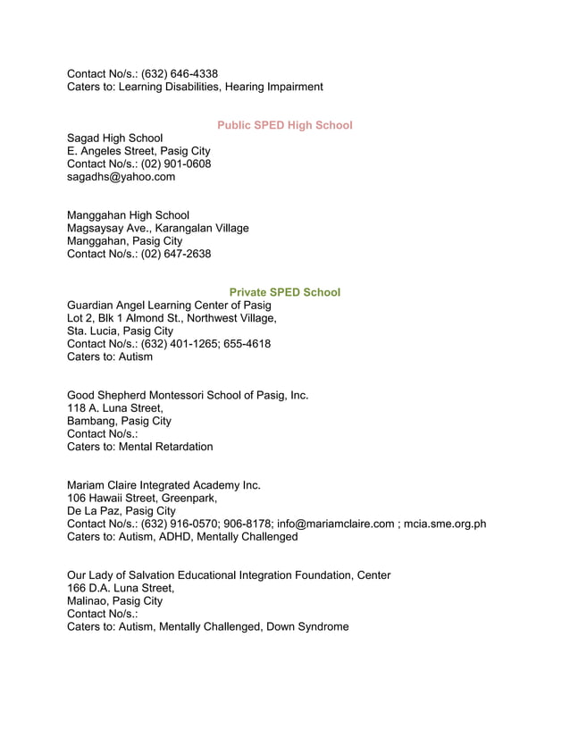 Sped centers in the Philippines | PDF