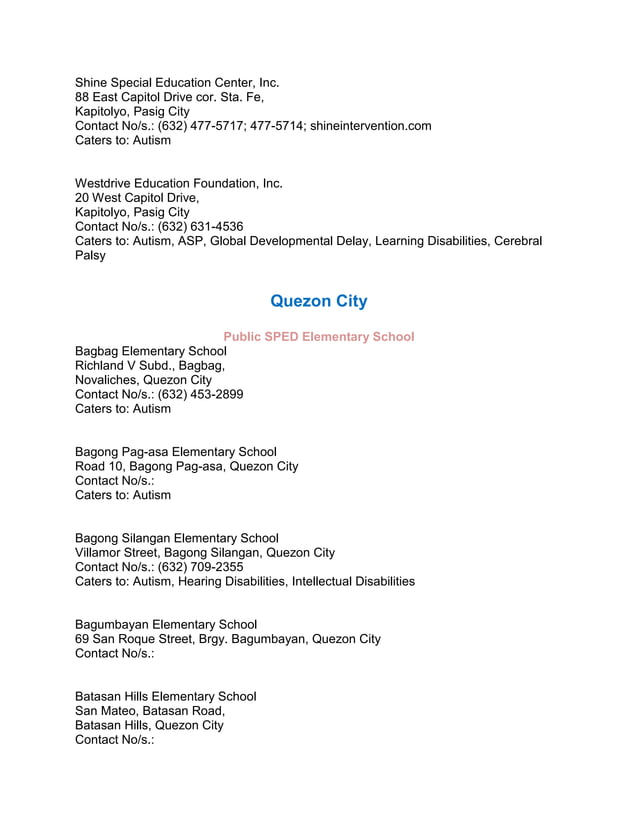 Sped centers in the Philippines | PDF