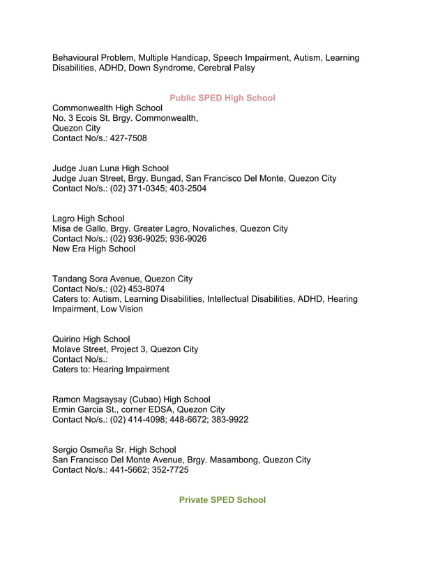 Sped centers in the Philippines | PDF