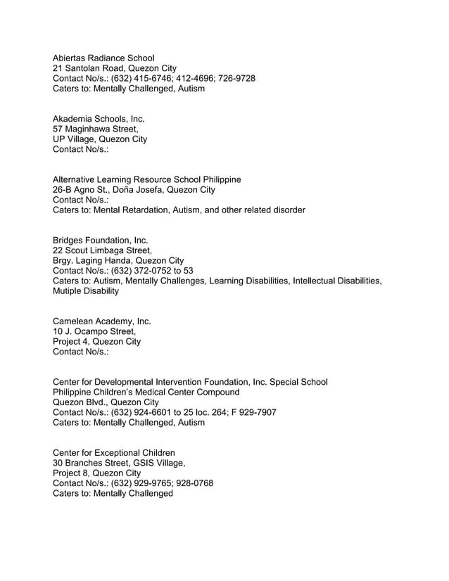 Sped centers in the Philippines | PDF