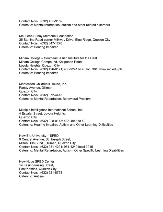 Sped centers in the Philippines | PDF