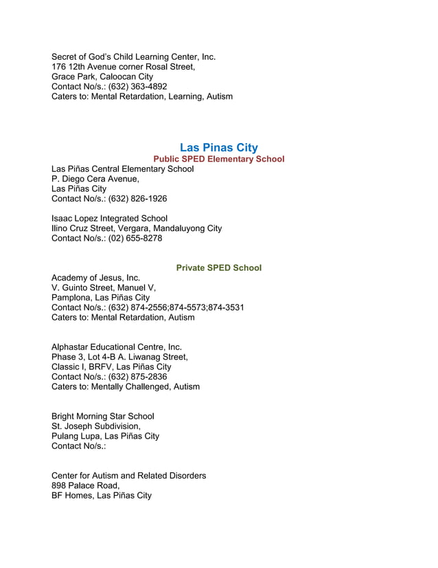 Sped centers in the Philippines | PDF