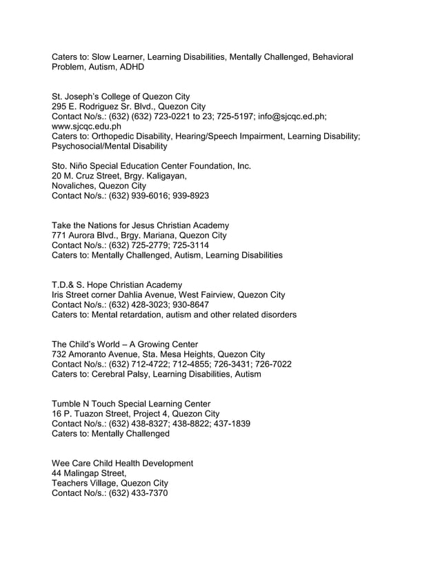 Sped centers in the Philippines | PDF