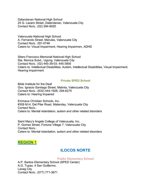 Sped centers in the Philippines | PDF