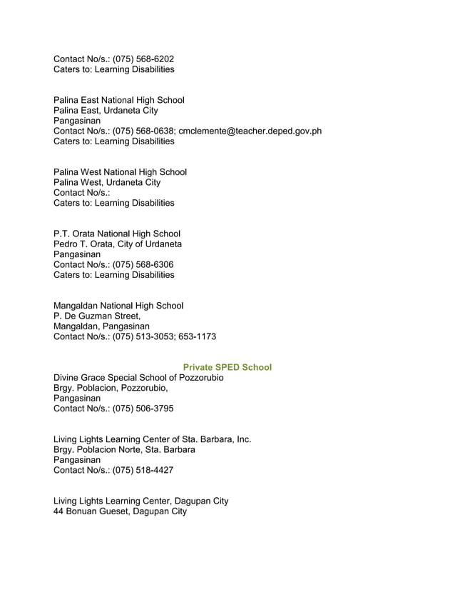 Sped centers in the Philippines | PDF