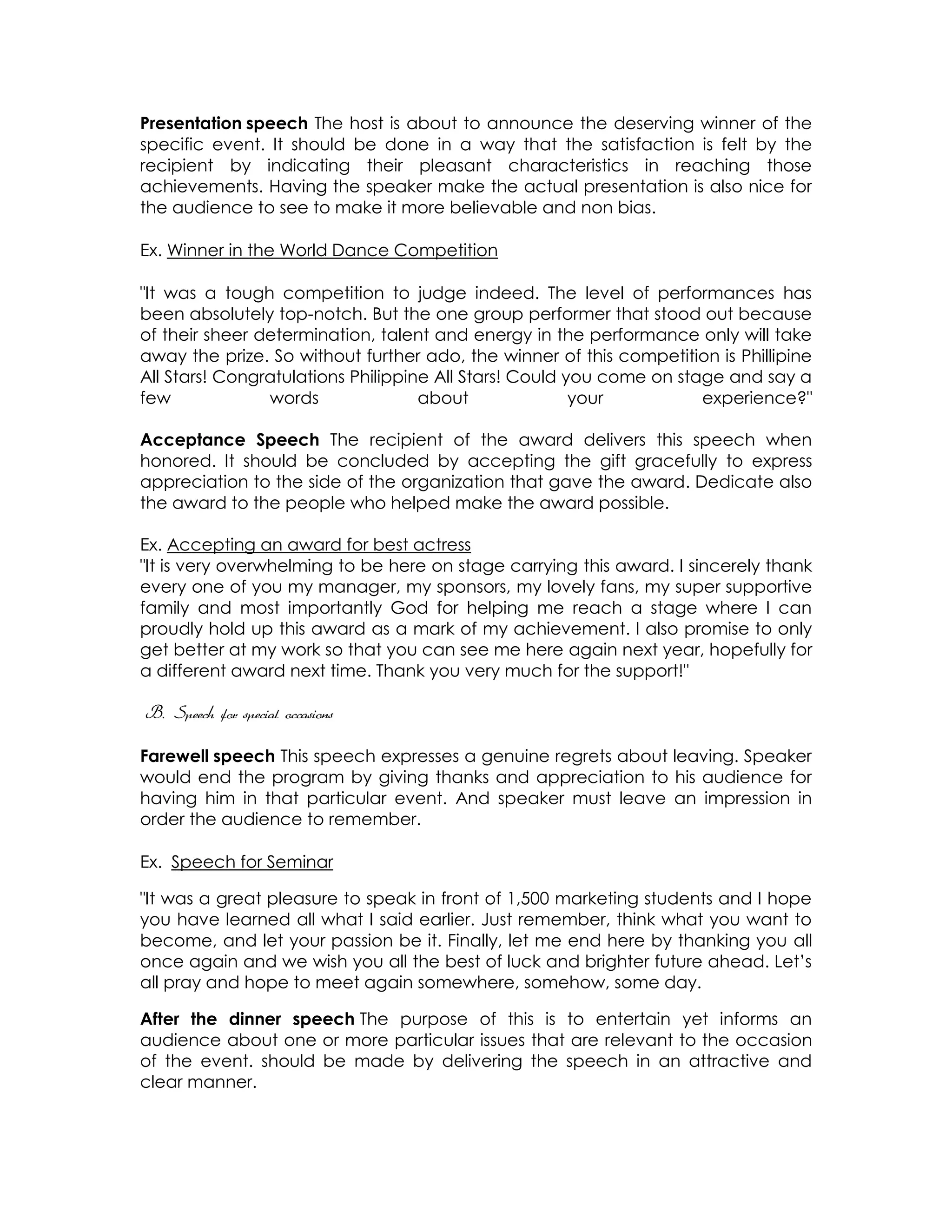 Special Types of Speech and examples | DOCX