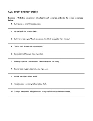Reported Speech Esl Grammar Exercises Worksheet Grammar