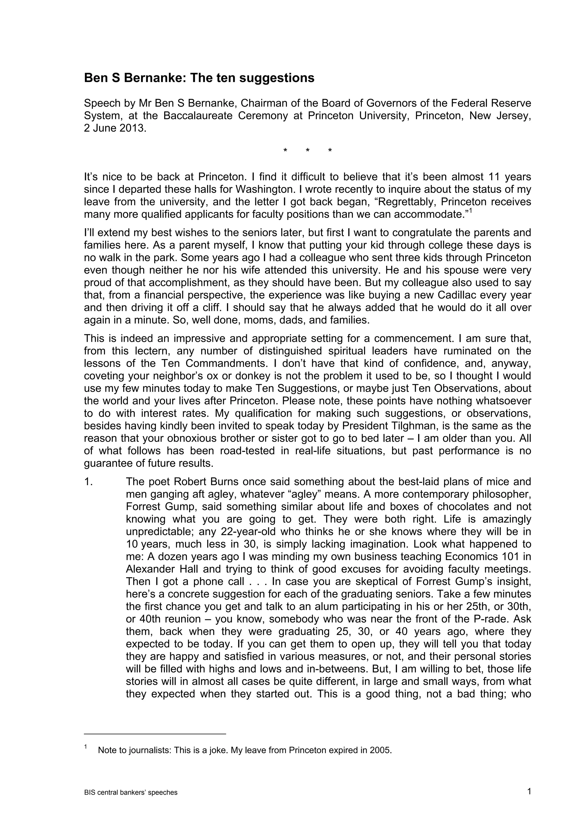 Speech of Ben Bernanke at Princeton Univ | PDF