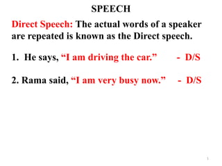 speech rcognition direct speech and indirect speech | PPT