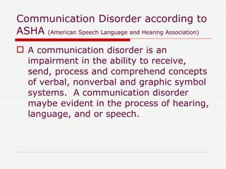 Speech and Language Disorders | PPT