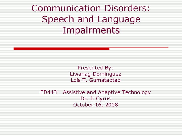 Speech and Language Disorders | PPT