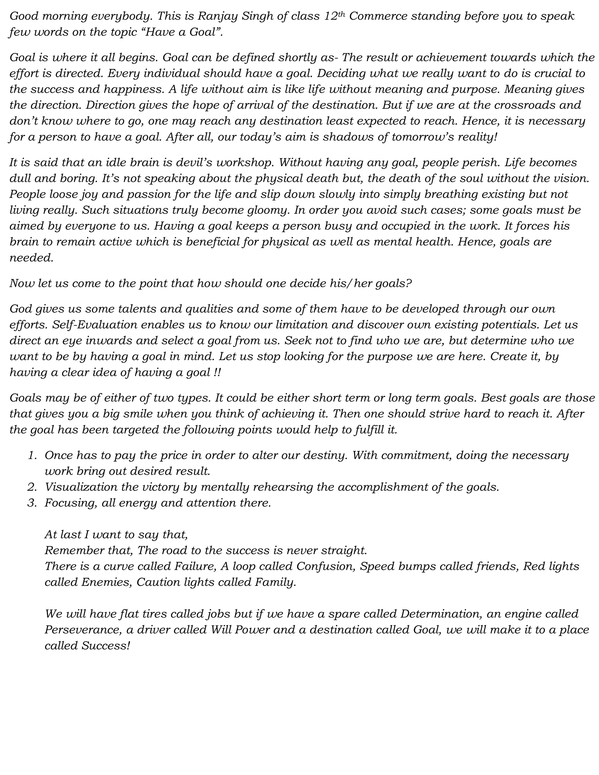Speech have a goal | DOCX