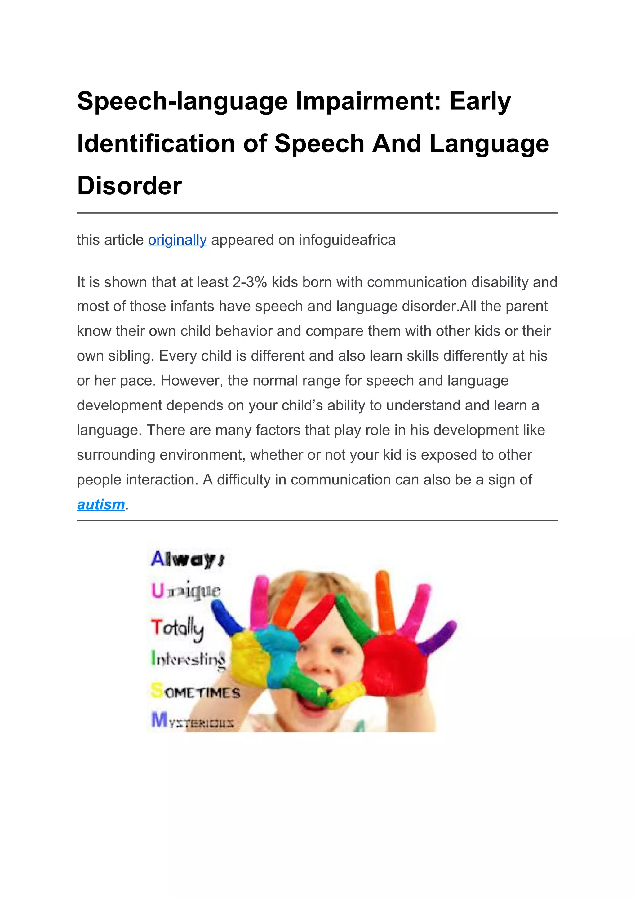 Speech language impairment early identification of speech and language ...