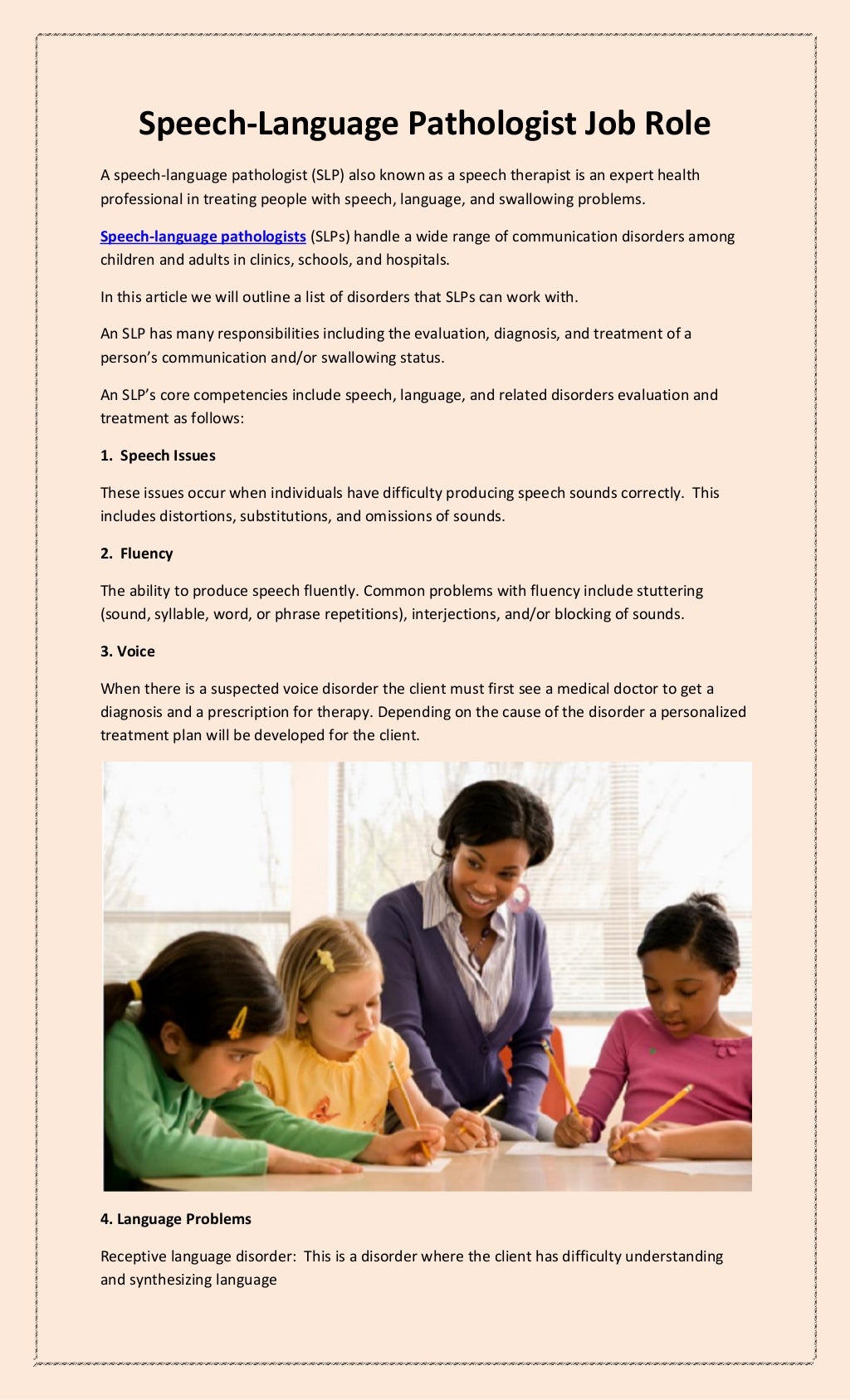 Speech-Language Pathologist Job Role | PDF