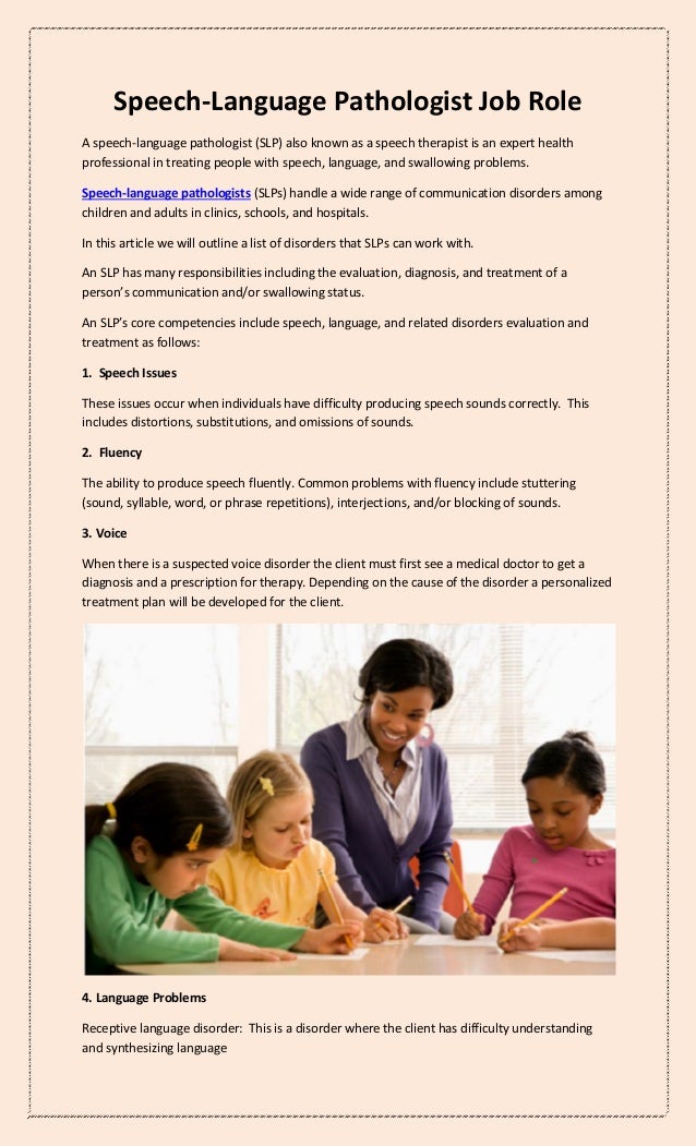 Speech-Language Pathologist Job Role | PDF