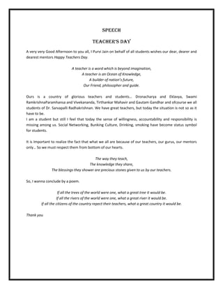Speech-Teacher's day | PDF