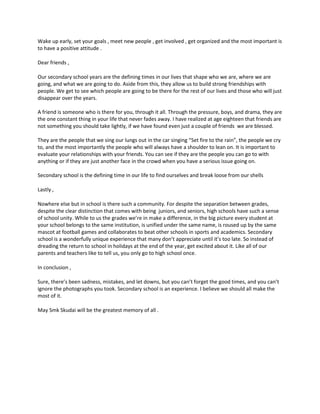 Secondary School Life, Prison or Paradise? (Public Speaking Text) | DOCX