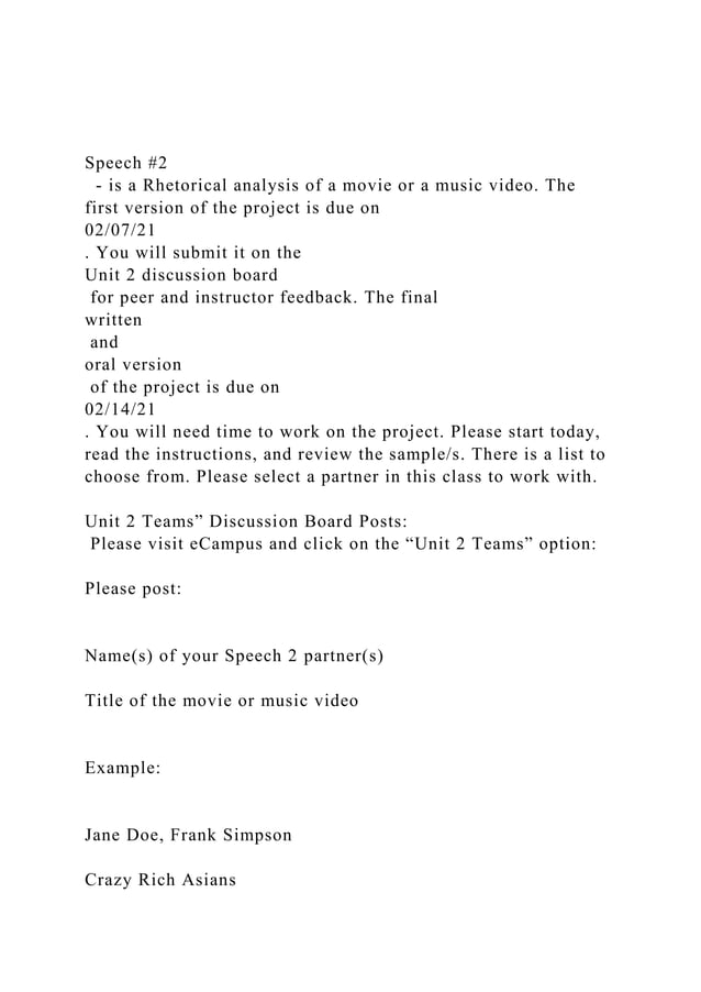 Speech #2 - is a Rhetorical analysis of a movie or a music vi.docx