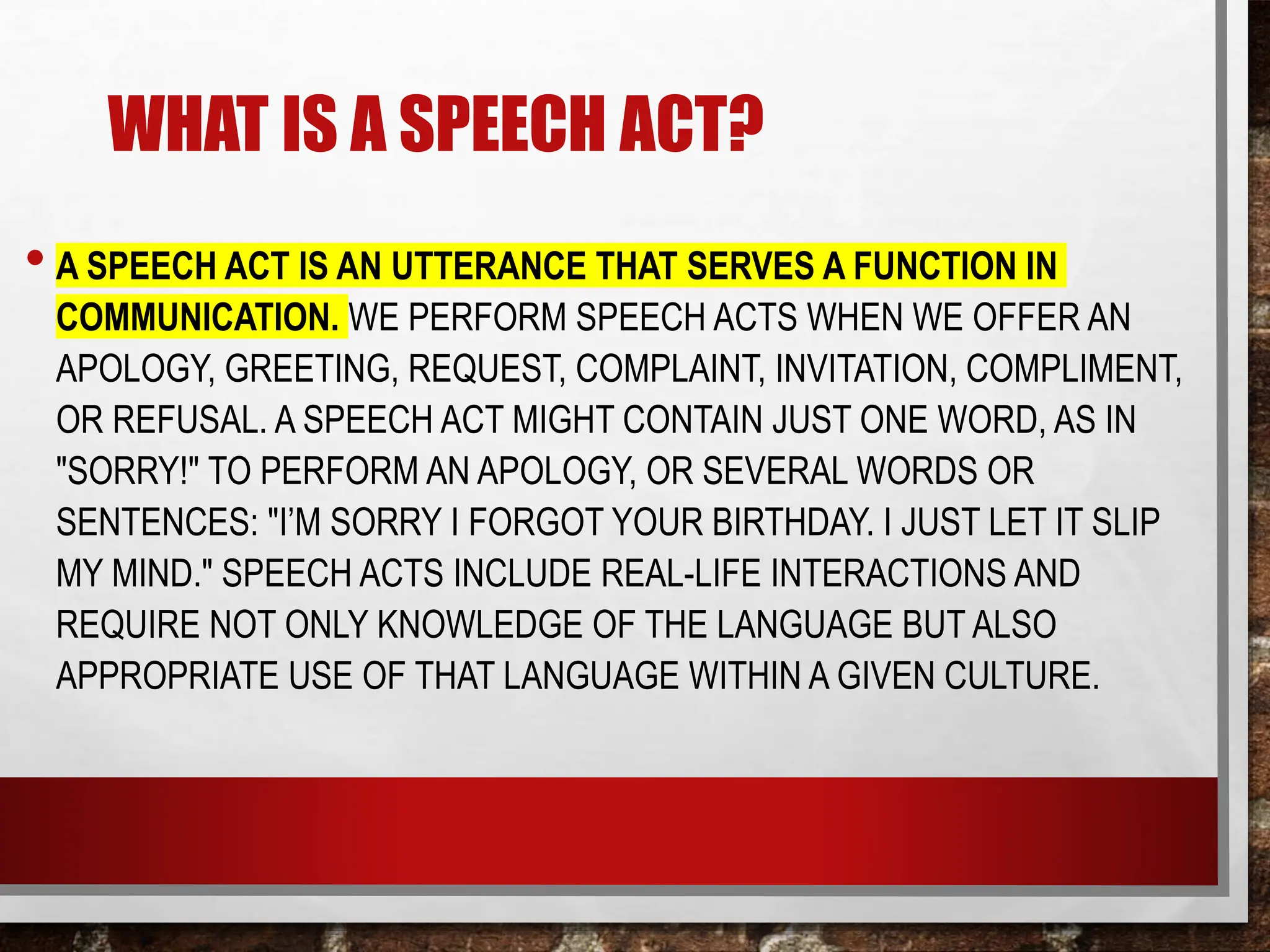 SPEECH ACT WITH EXAMPLES PRETEST AND POSTTEST.ppt