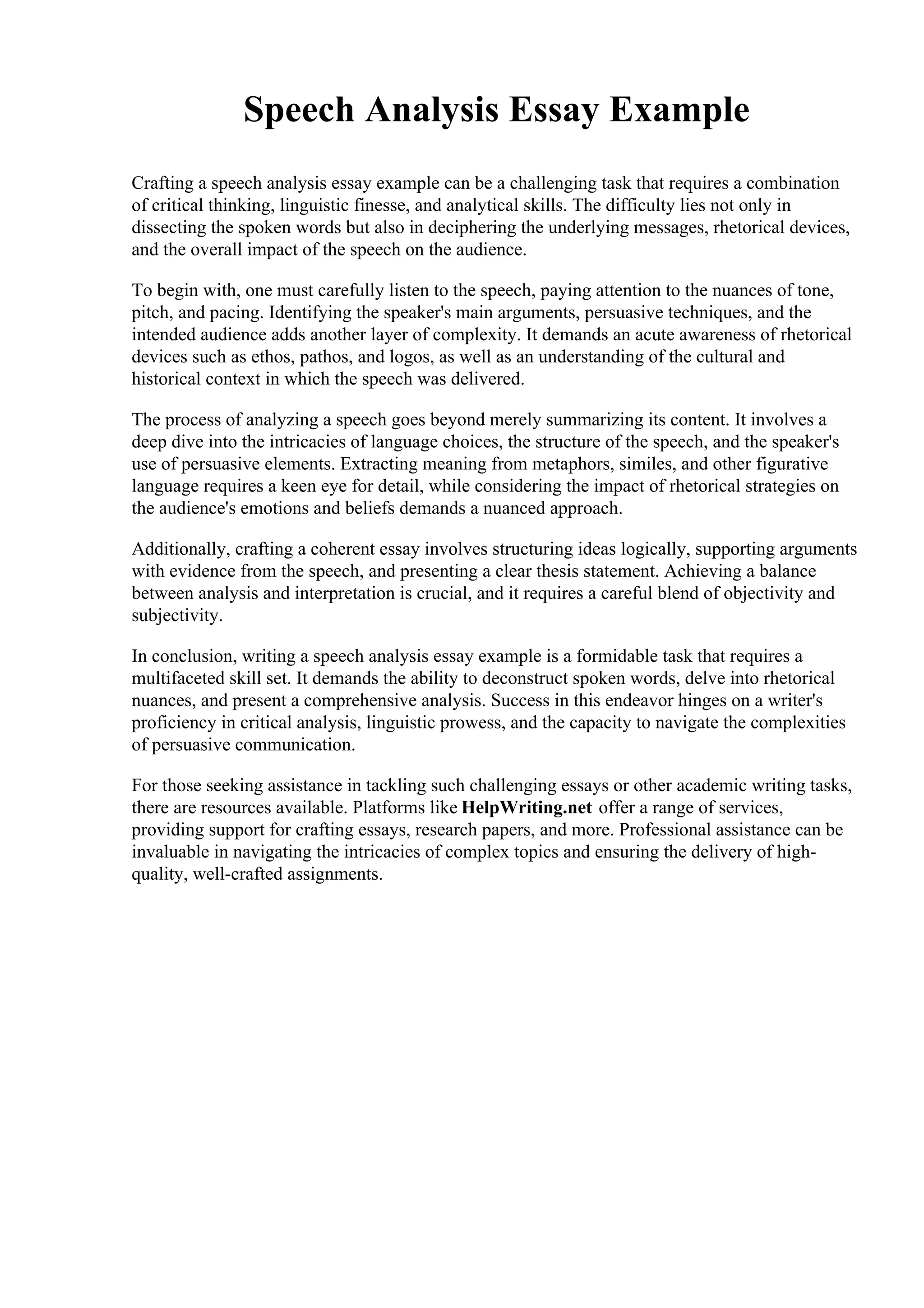 Speech Analysis Essay Example. Northwestern California University ...