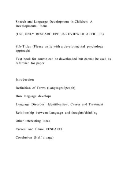 Speech and Language Development in Children A Developmental focus | DOCX