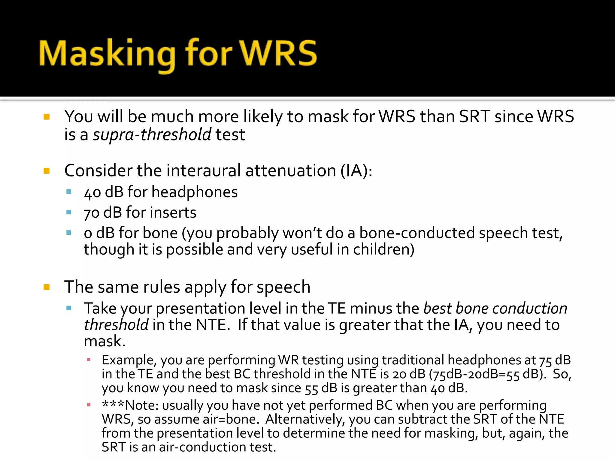 Speech audiometry & masking | PPTX