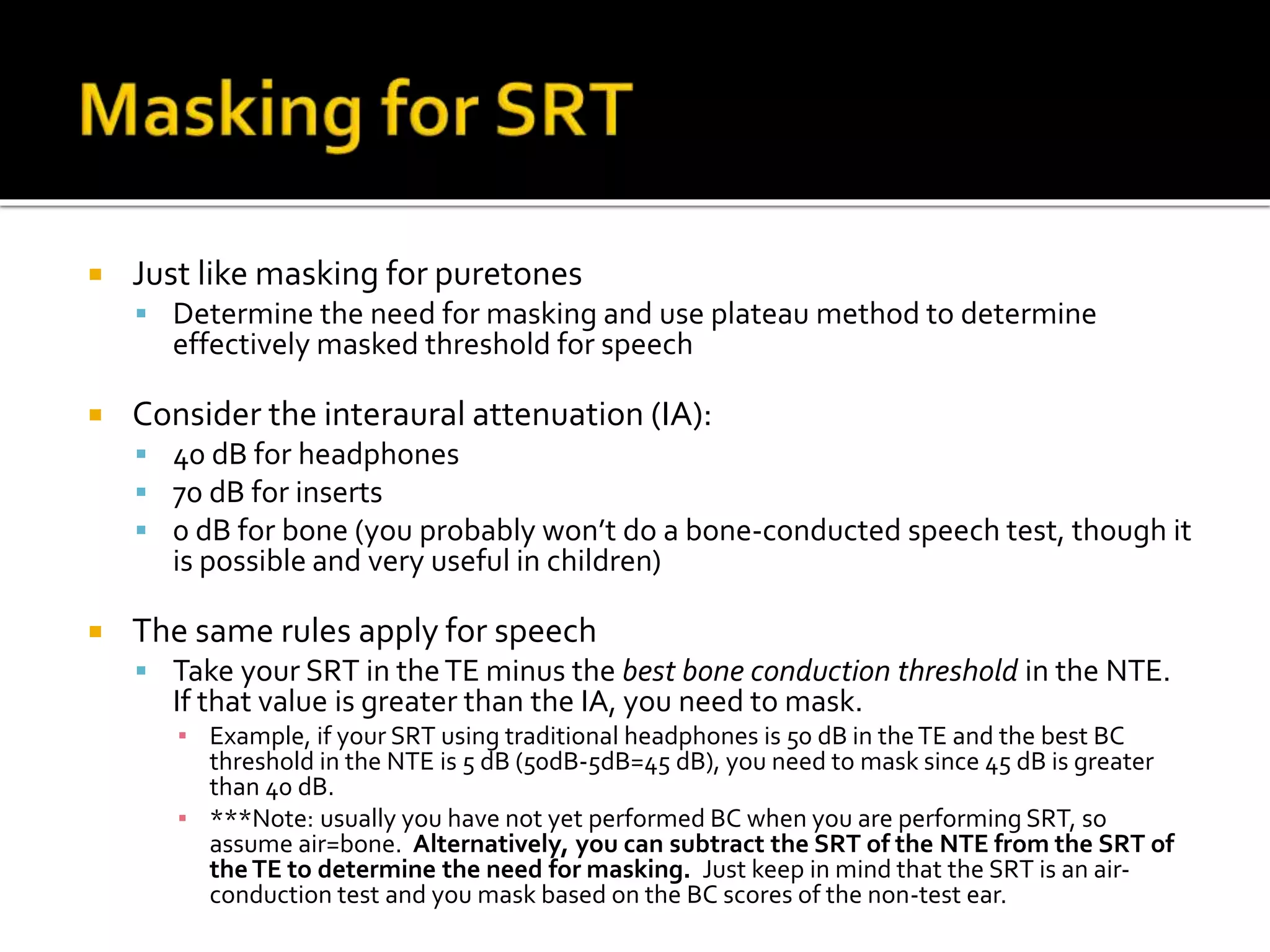 Speech audiometry & masking | PPTX