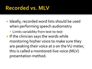Speech audiometry & masking | PPTX